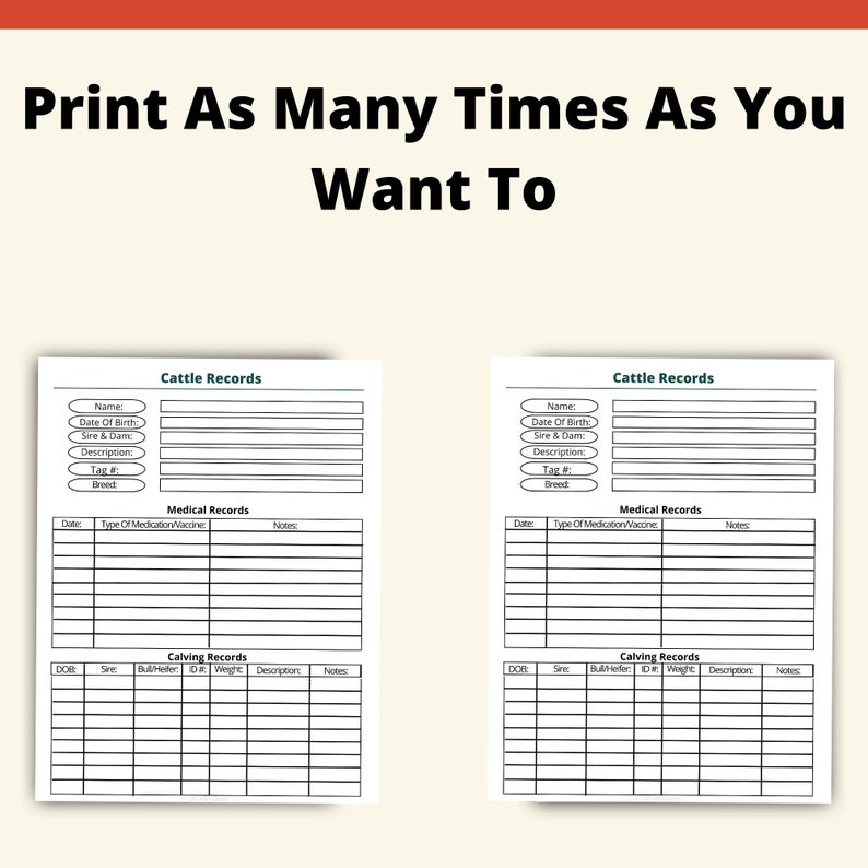 Printable Cattle Records Page | Instant Download | 8.5x11 PDF ...