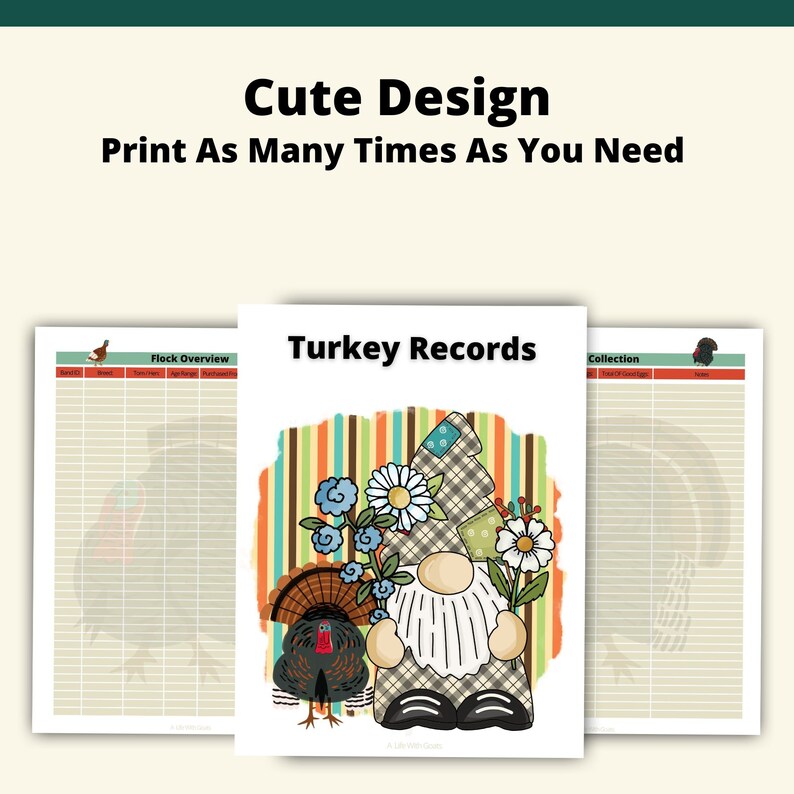 Printable Turkey Records Book Instant Download 8.5x11 PDF Homestead ...