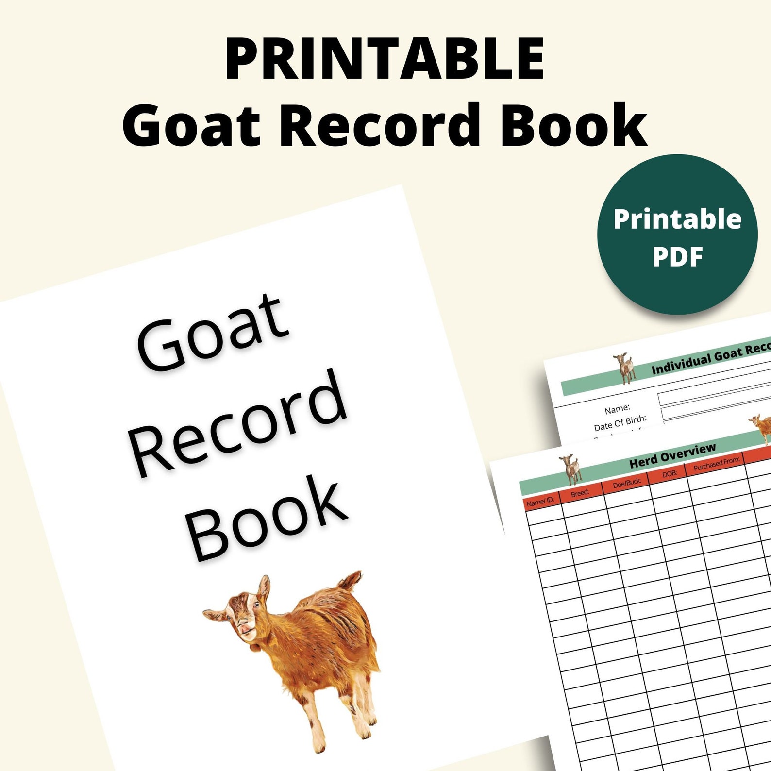 Printable Goat Records Book Minimal Ink | Instant Download | 8.5x11 PDF ...