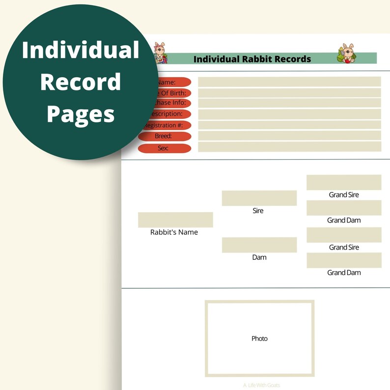 Printable Rabbit Records Book Instant Download 8.5x11 PDF Homestead ...