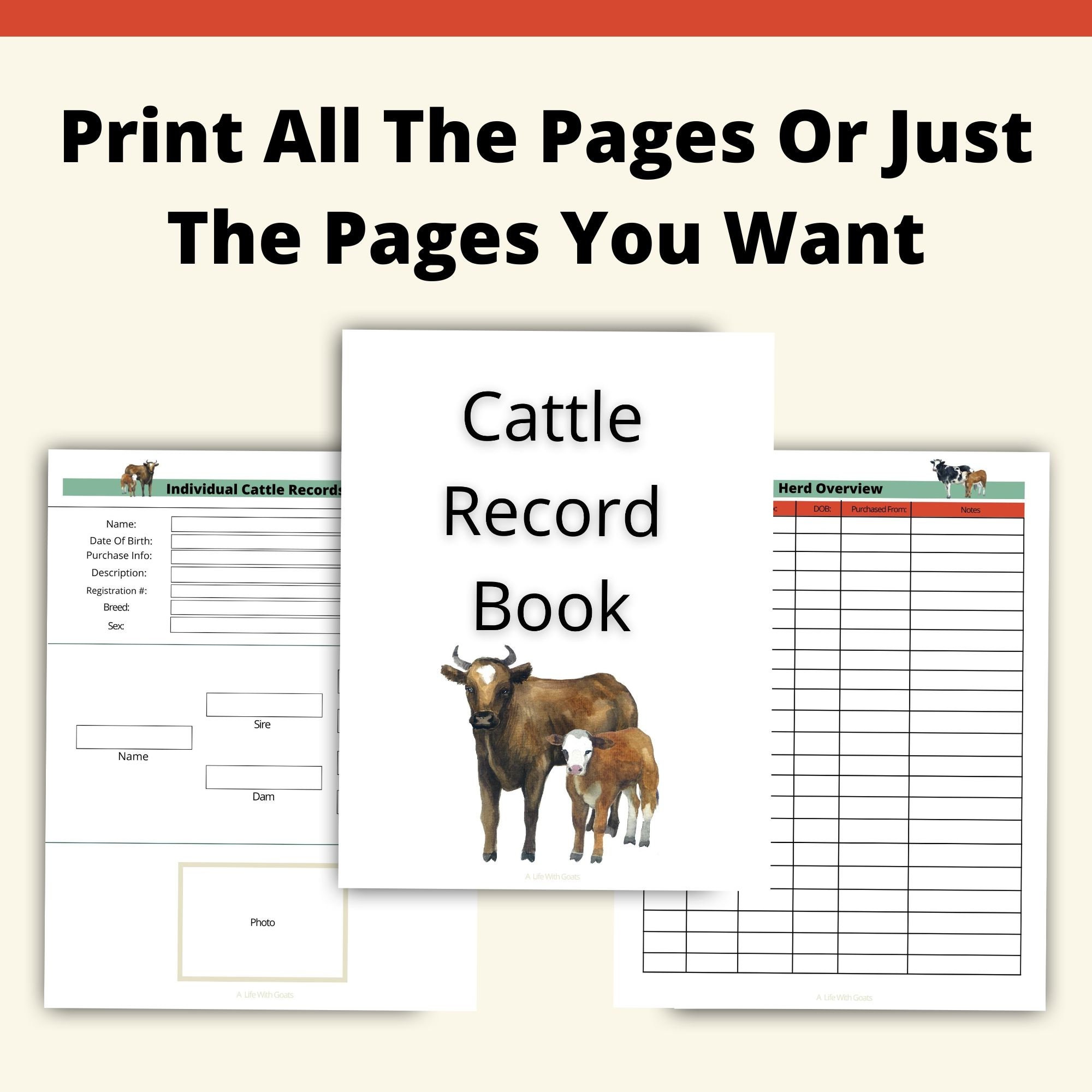 Printable Minimal Ink Cattle Records Book | Instant Download | 8.5x11 ...