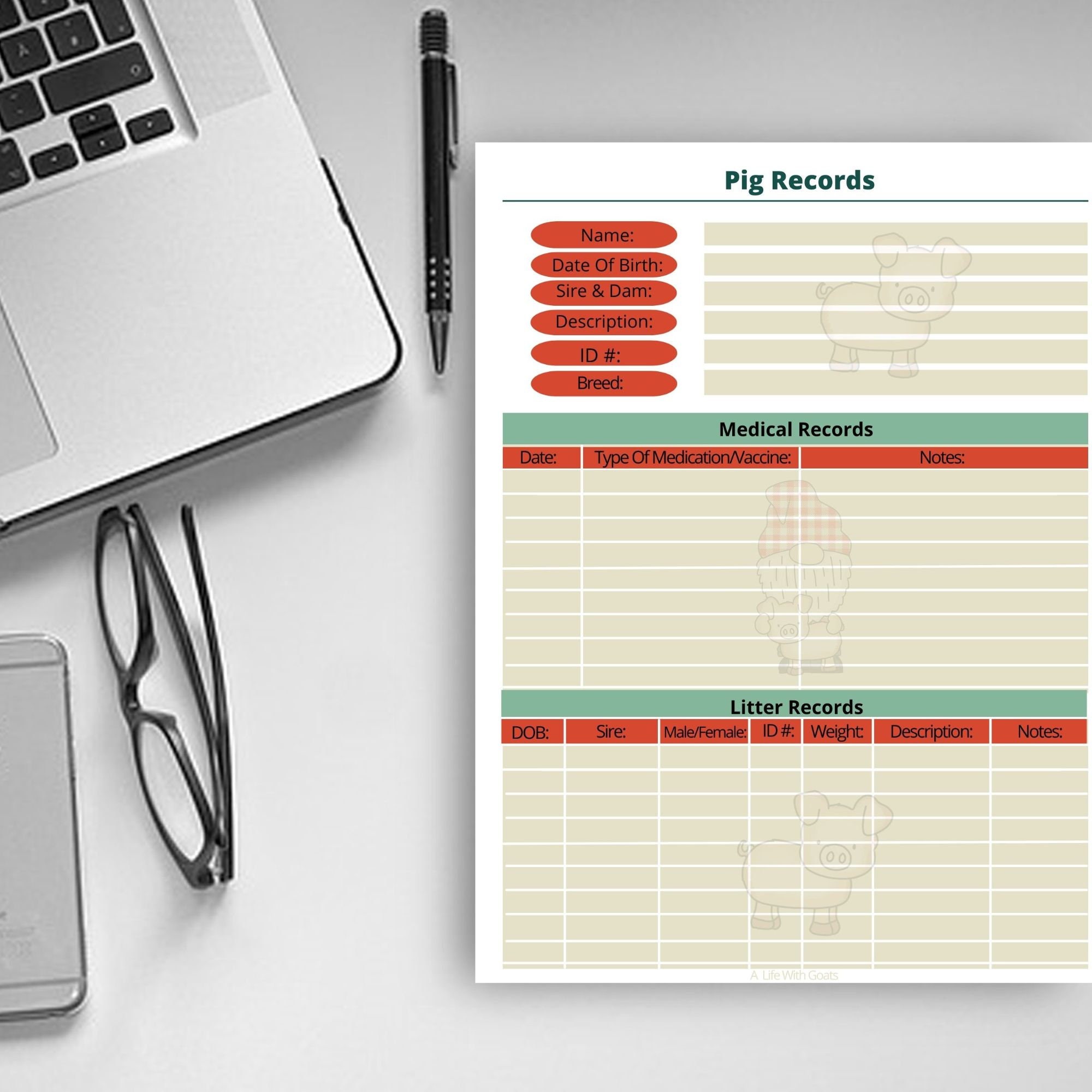 Printable Pig Record Sheet Instant Download 8.5x11 PDF Homestead Swine ...
