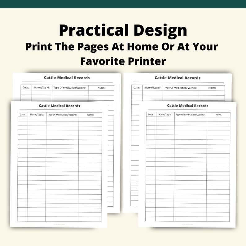 Printable Cattle Medical Records Page | Instant Download | 8.5x11 PDF ...