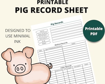 Minimal Ink Printable Pig Litter Record Sheet Instant Download 8.5x11 ...