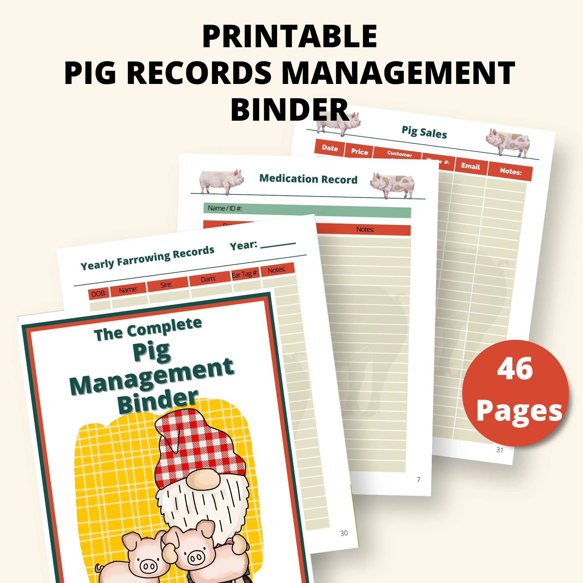 Printable Pig Management Binder | Instant Download | 8.5x11 PDF| Pig ...