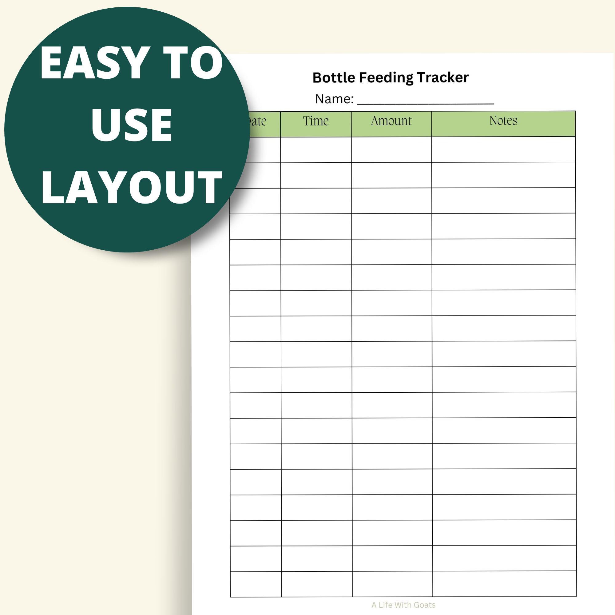Printable Fillable Bottle Feeding Records Page | Instant Download | 8 ...