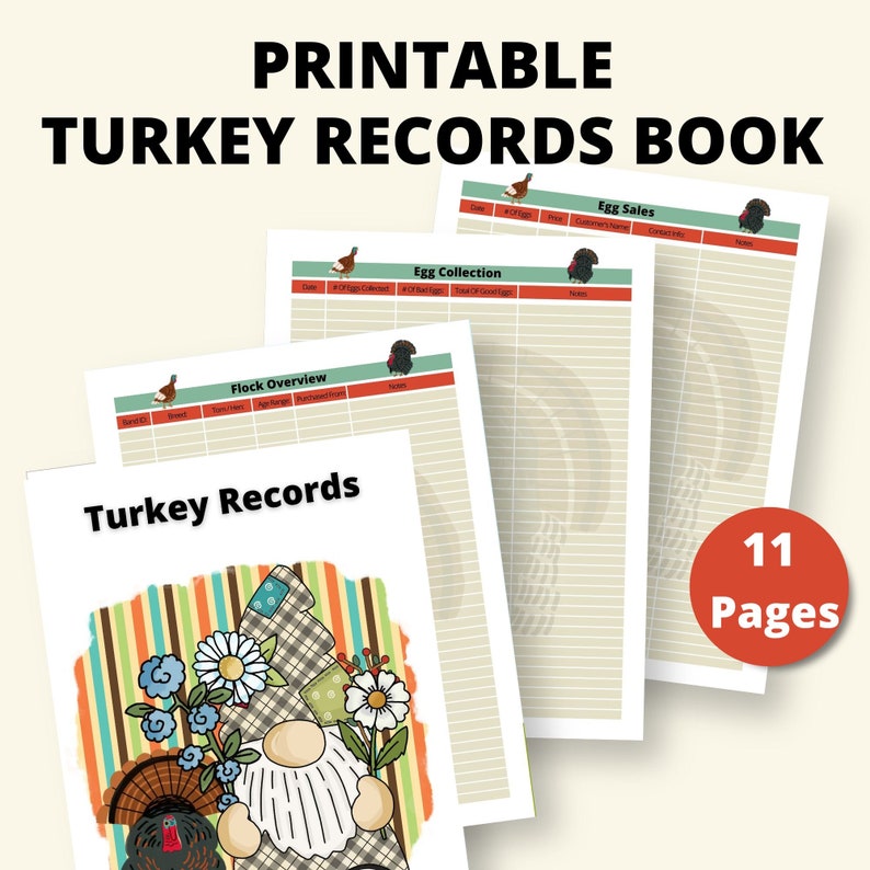 Printable Turkey Records Book Instant Download 8.5x11 PDF Homestead ...