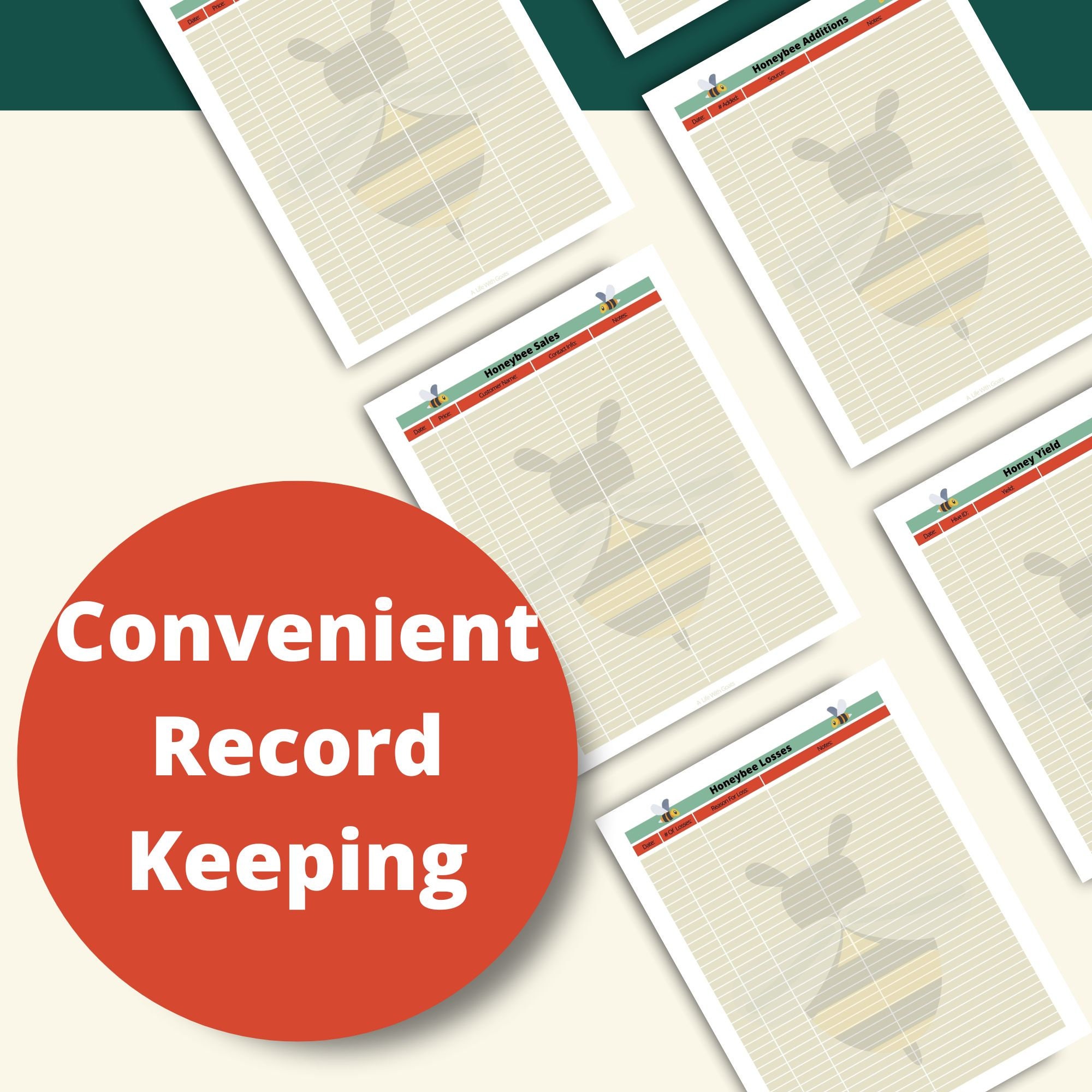 Printable Honeybee Records Book Instant Download 8.5x11 PDF Homestead ...