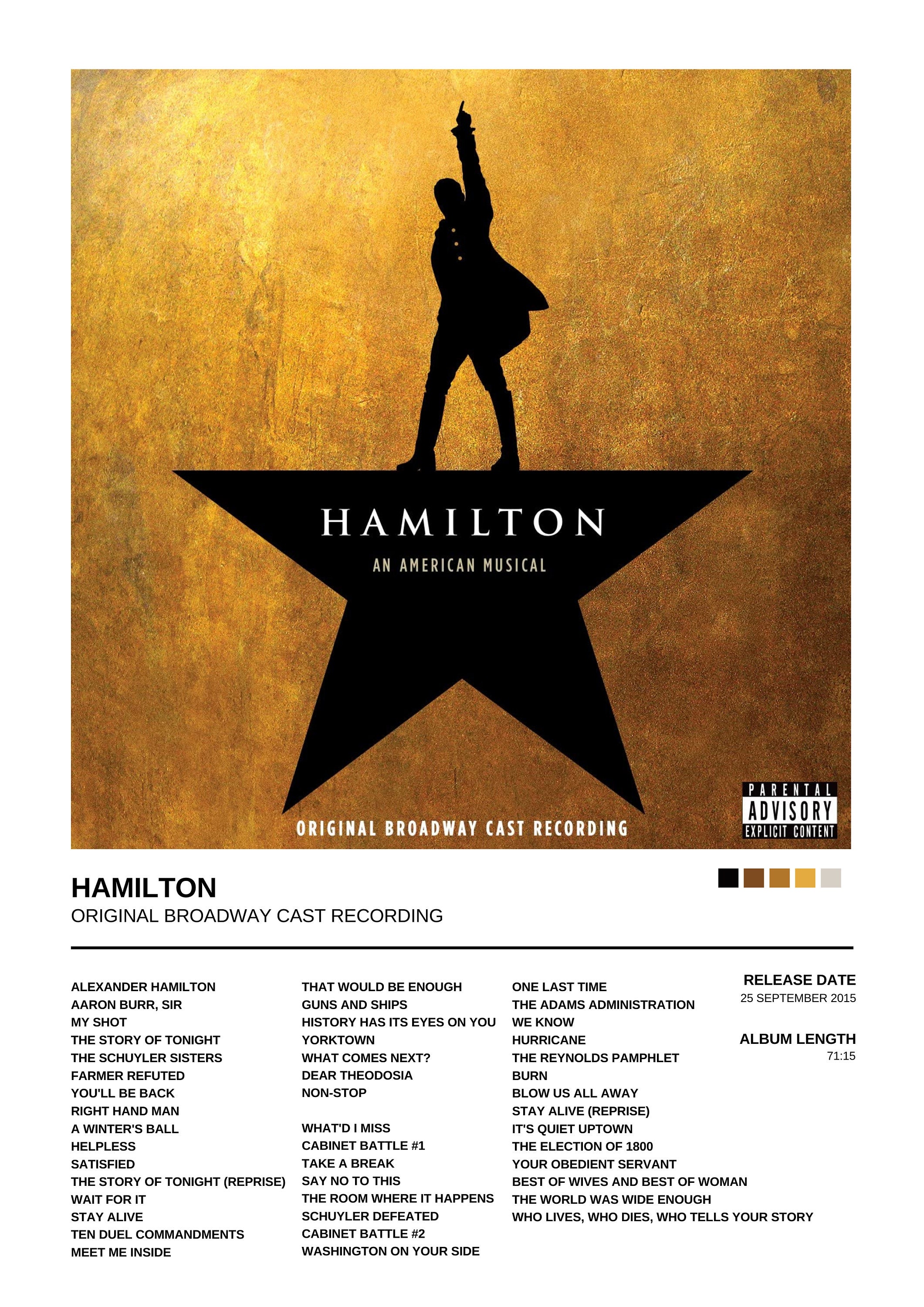 HAMILTON Original Broadway Cast Recording Poster Print | Minimalist Poster | Album Artwork ...