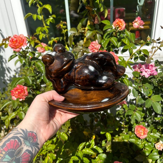 Vintage Ceramic Frog Trinket Dish - Gem