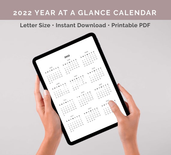 2022 Year at A Glance Calendar INSTANT DOWNLOAD Printable - Etsy
