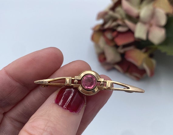 Antique Victorian Collar Throat Brooch - Gold Plated … - Gem