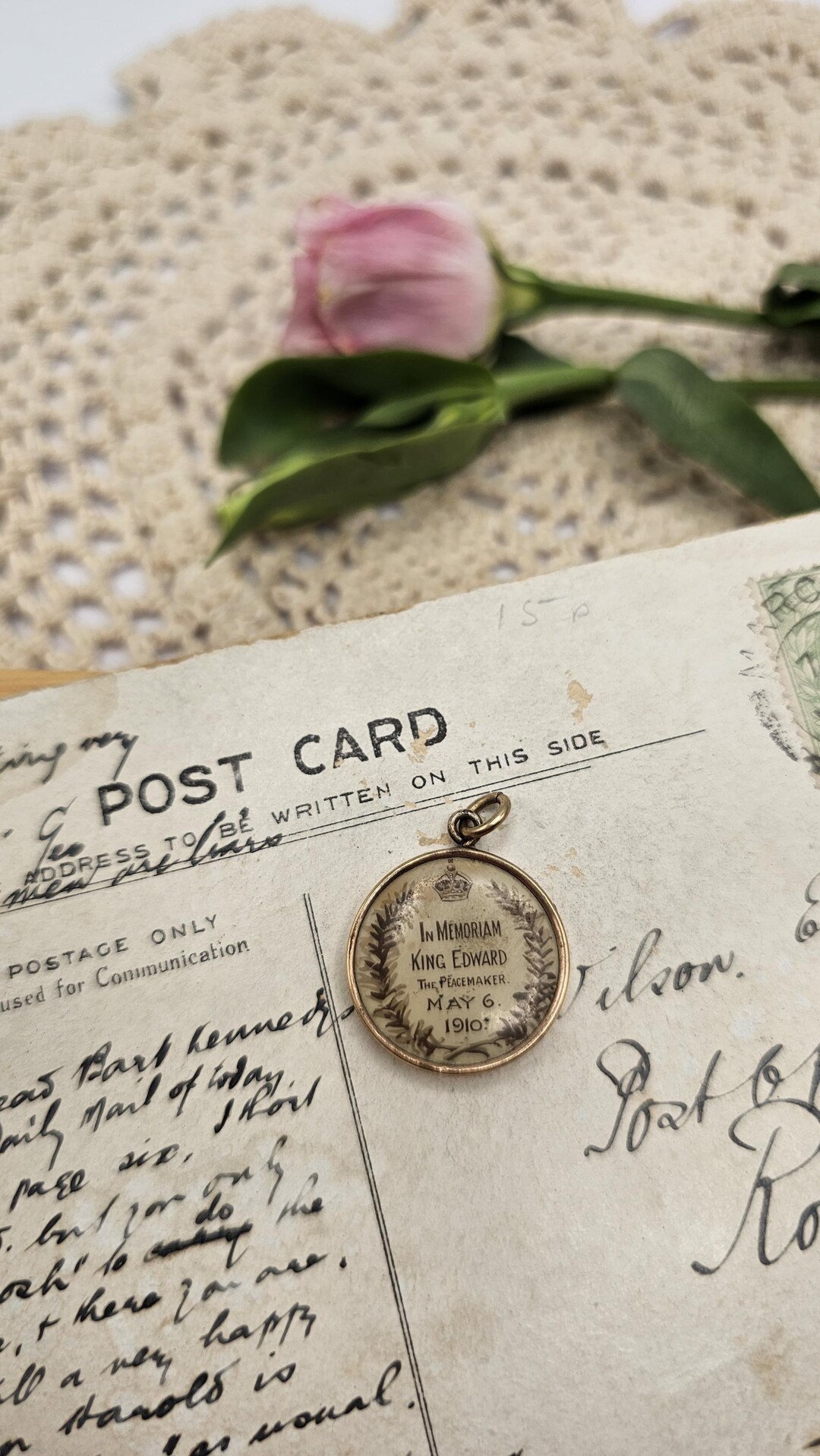 RARE Antique 1910 Rolled Gold King Edward VII in Memoriam Medal Pendant ...