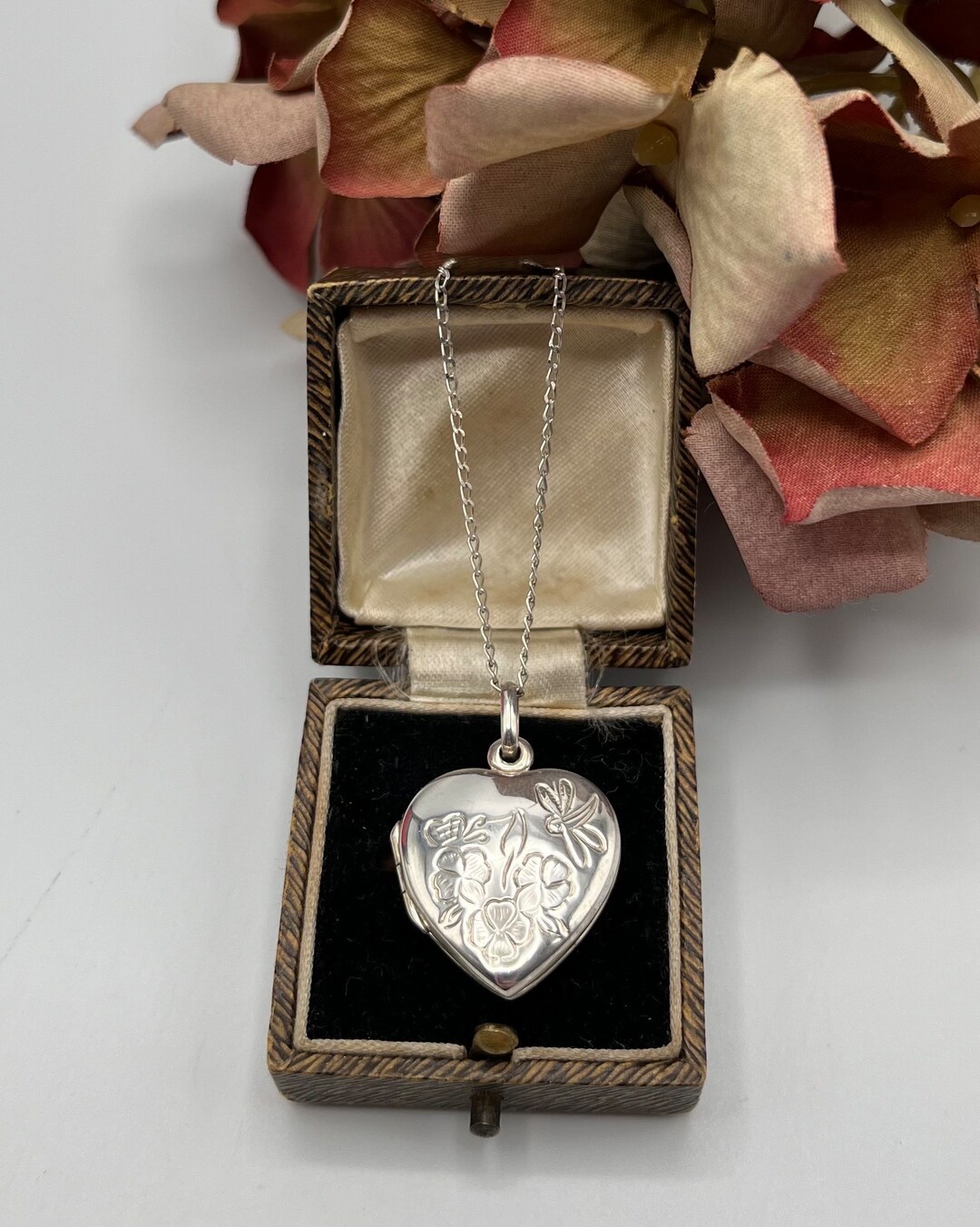 Vintage Heart Shaped Silver Locket & Chain Sterling Silver Stamped ...
