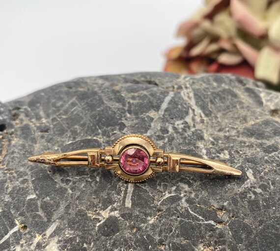 Antique Victorian Collar Throat Brooch - Gold Plated … - Gem