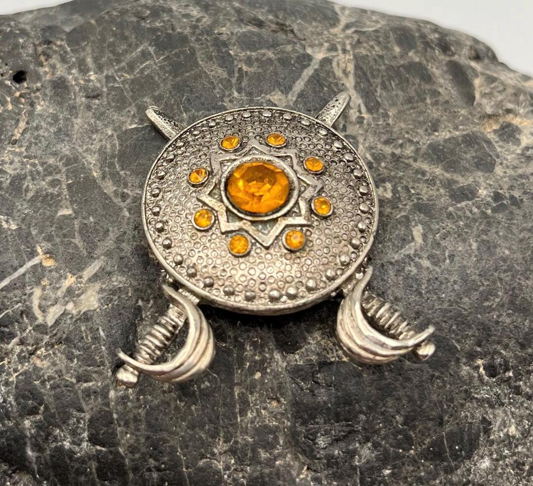 Vintage Scottish Celtic sword & Shield Brooch Set With Citrine Stone ...