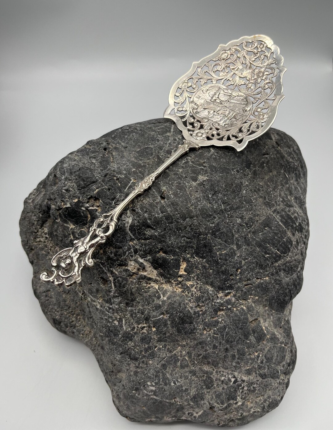 Antique Dutch 833 Silver Cake Server: Village Scene Filigree, 1930 - Etsy