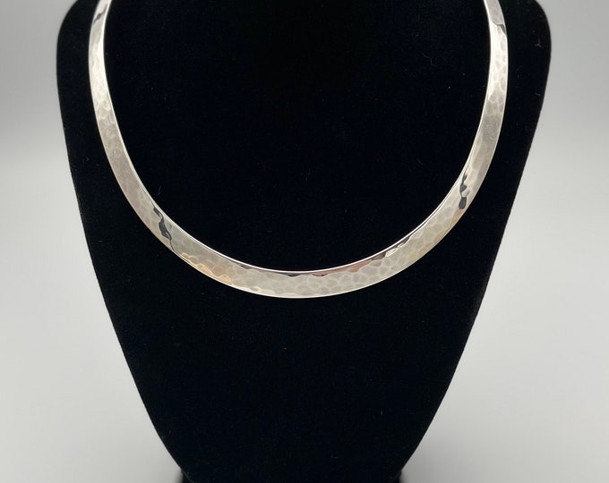 Vintage SOLID SILVER collar Choker and tourque Necklace Hammered Effect ...
