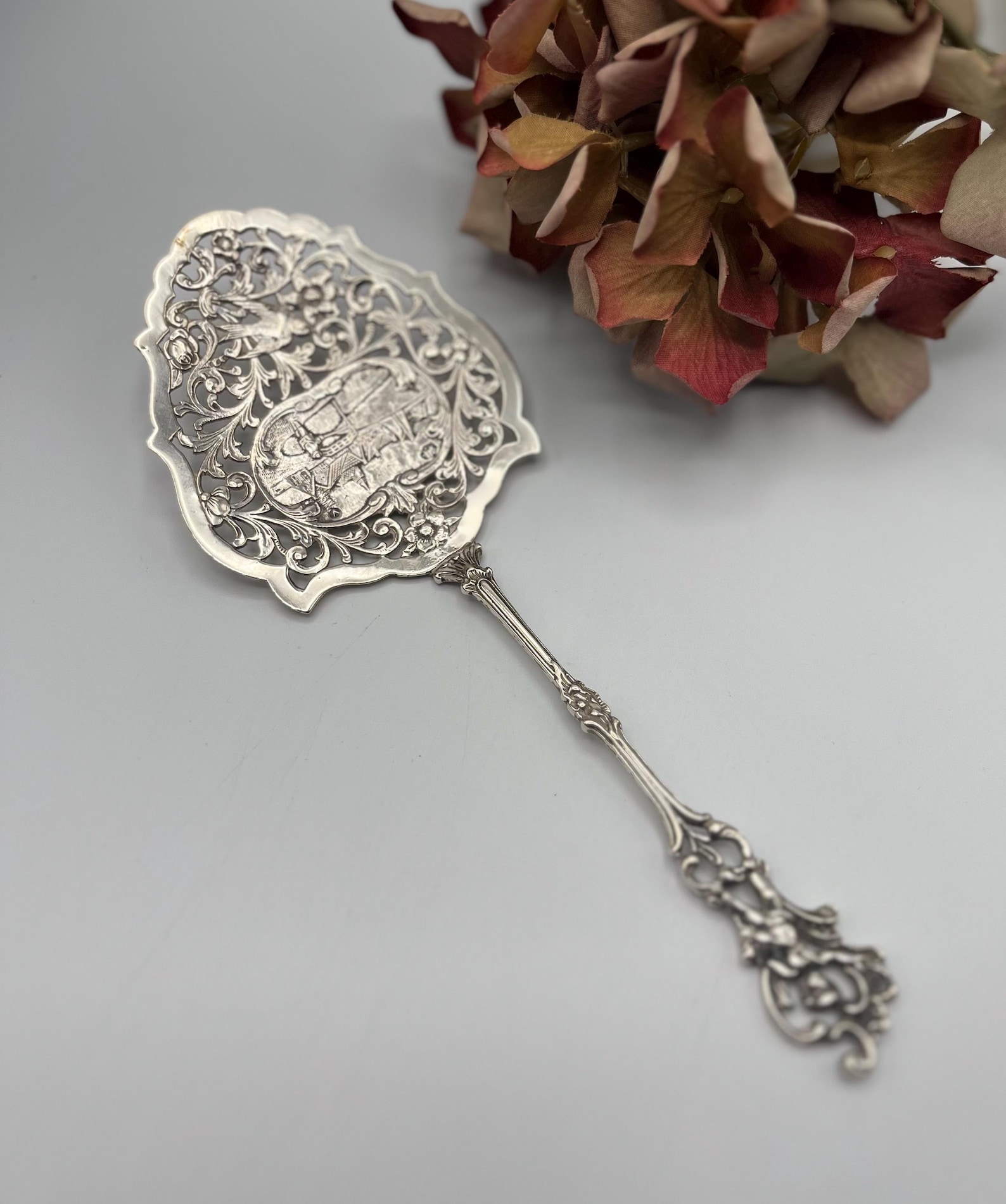 Antique Dutch 833 Silver Cake Server: Village Scene Filigree, 1930 - Etsy