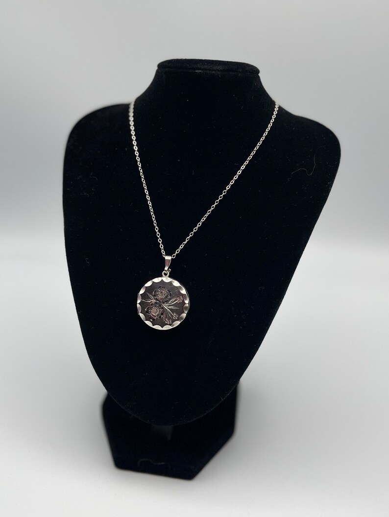 Vintage Silver Plated Locket Optional Chain Mid Century Etched Floral ...