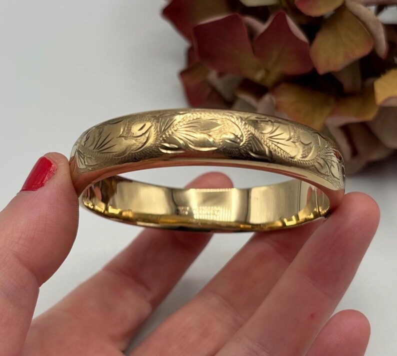 Vintage Rolled Gold Bangle: Excalibur for Harrods Etched Bracelet ...