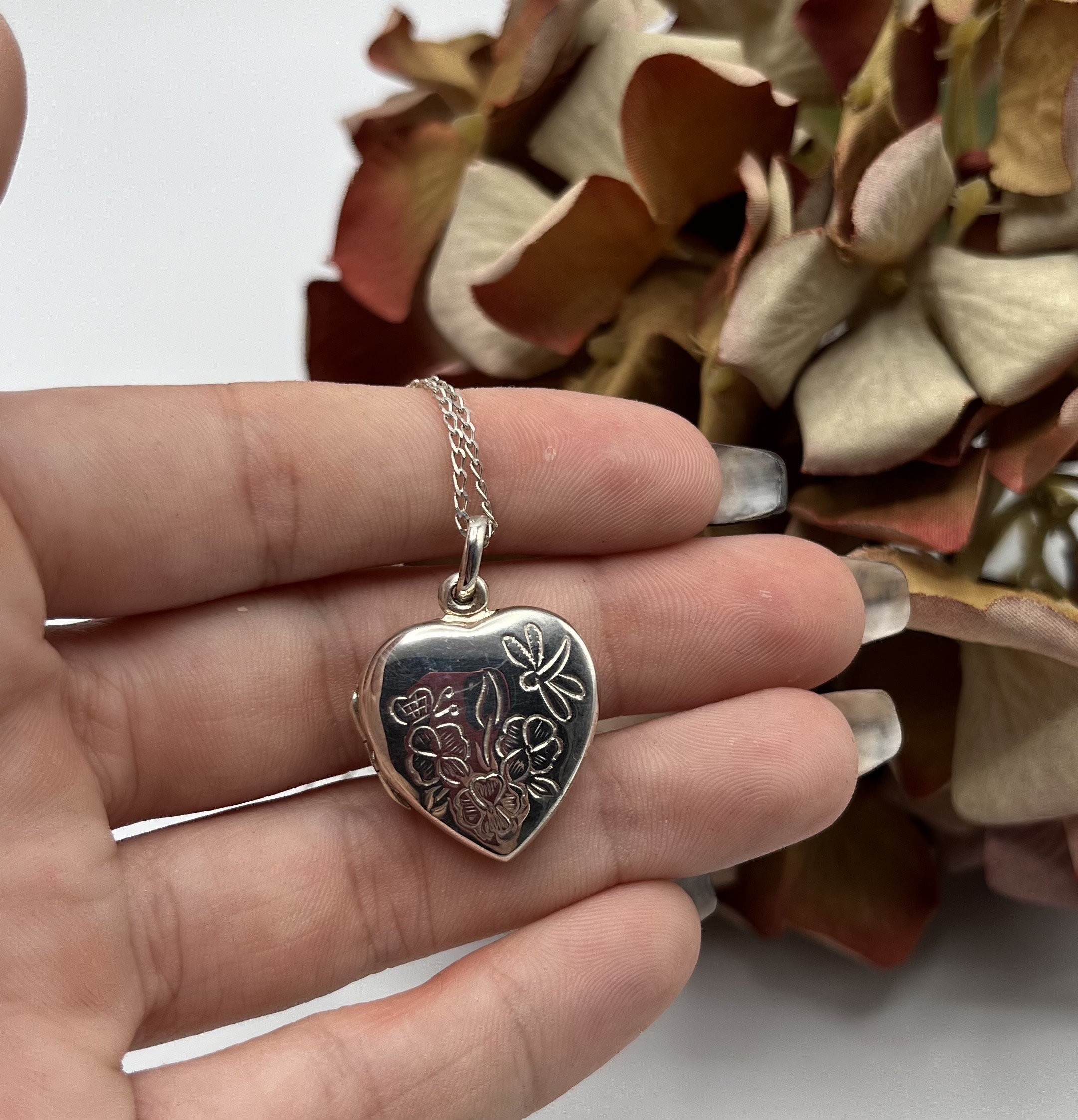 Vintage Heart Shaped Silver Locket & Chain Sterling Silver Stamped ...