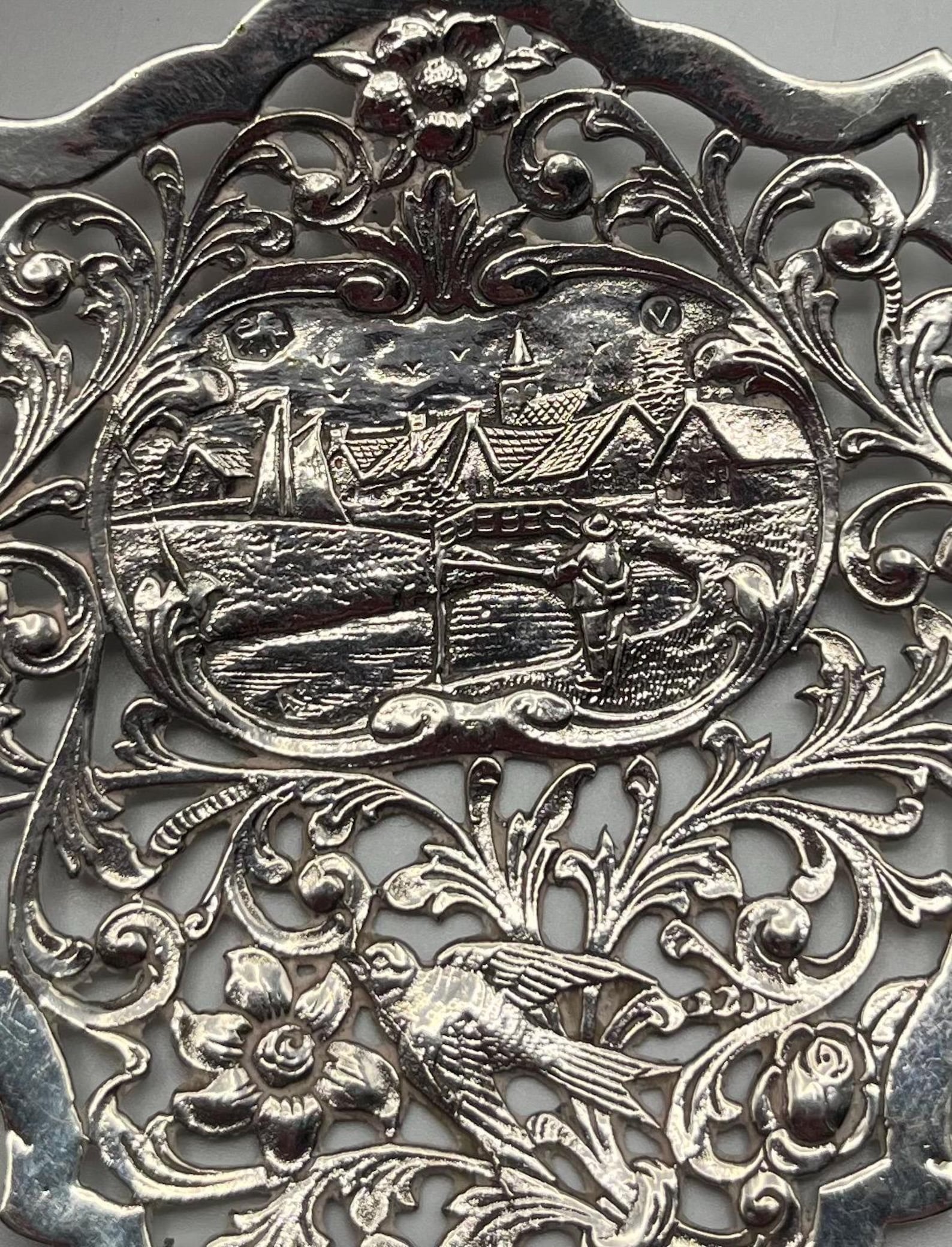 Antique Dutch 833 Silver Cake Server: Village Scene Filigree, 1930 - Etsy