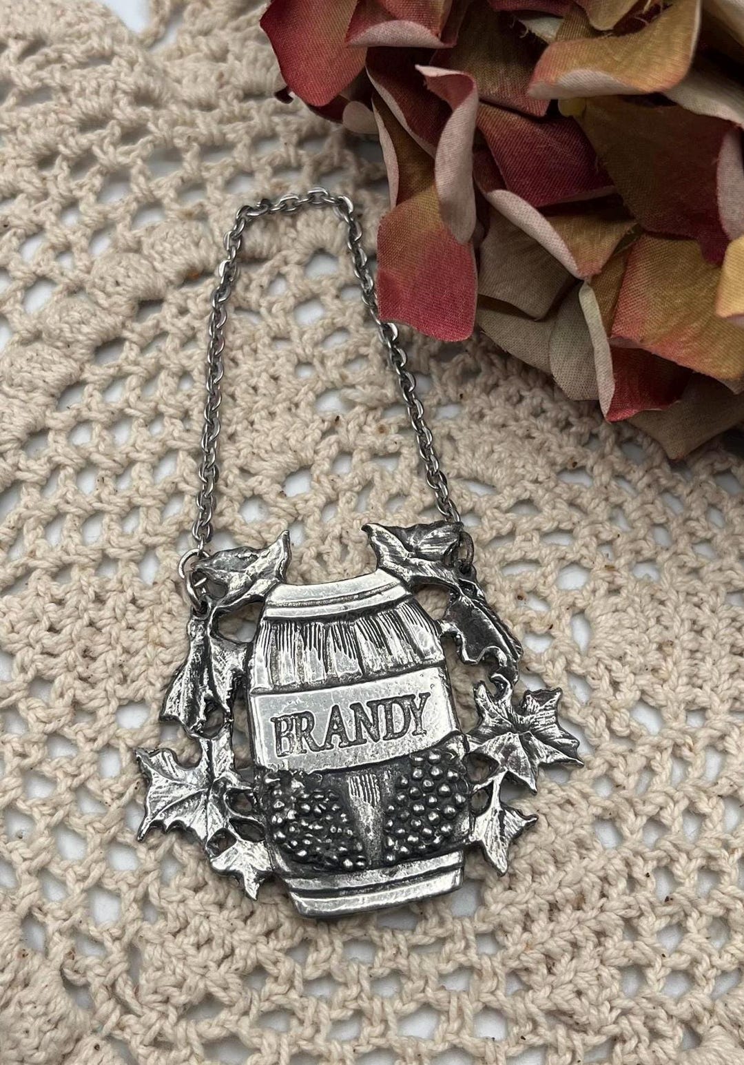 Vintage Pewter Brandy Bottle Tag: Embossed Barrel Design - Etsy