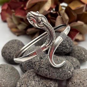 Vintage Sterling Silver Snake-head Torque Bangle – Tribal Serpent ...