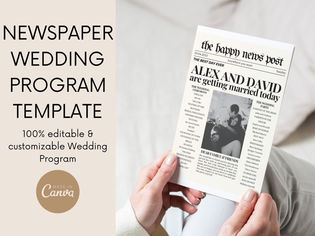 Wedding Program Template Download, Newspaper Wedding Program Fully Editable, Printable Wedding ...