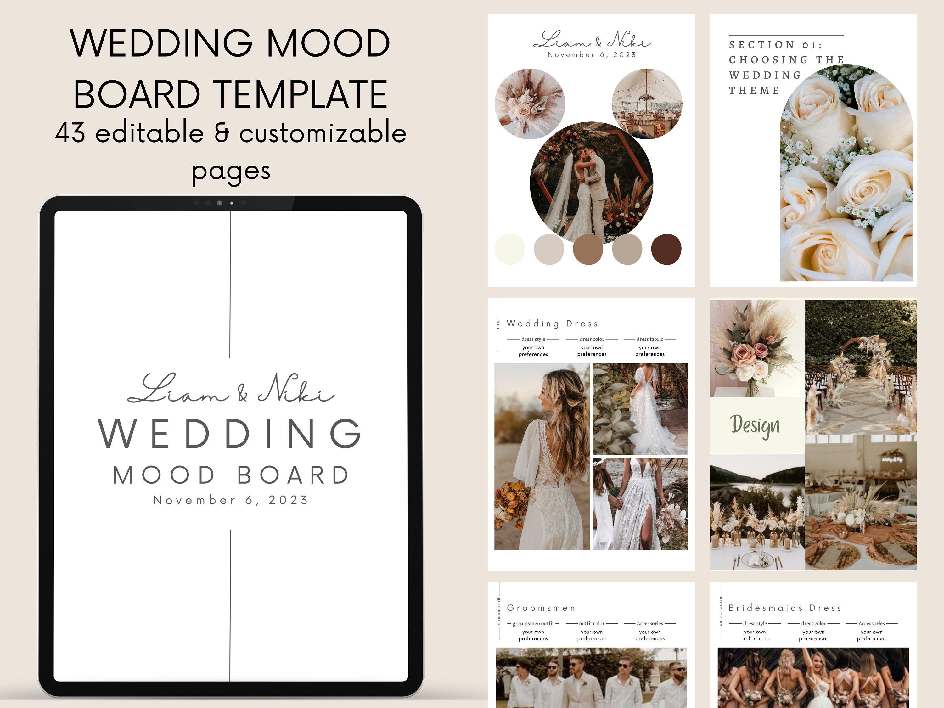 43 Pages Wedding Mood Board Template, Digital Wedding Vision Board ...