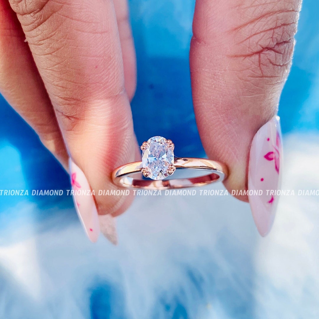 1 Carat Oval Lab Grown Diamond Ring / Oval Cut Bridal Ring / Oval ...