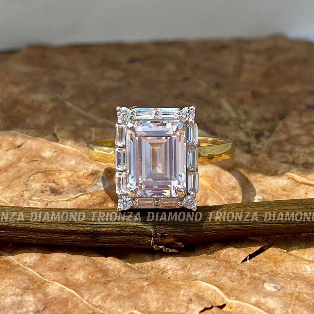 Huge 4 Carat Emerald Cut Lab Grown Diamond Ring/ 5 TCW Emerald ...