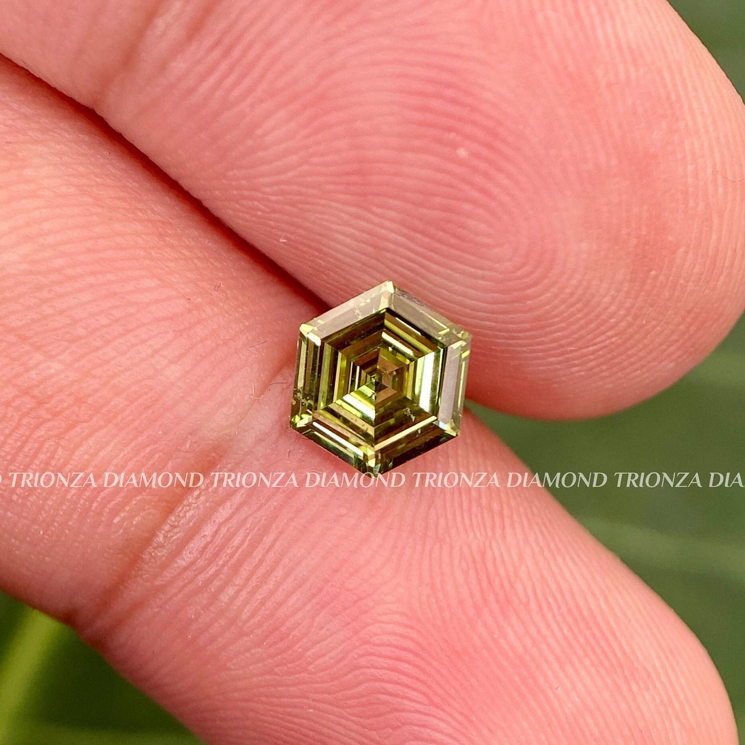 Vivid Green Hexagon Step Cut Lab Grown Diamond, 1 CT Hexagon VS Lab ...