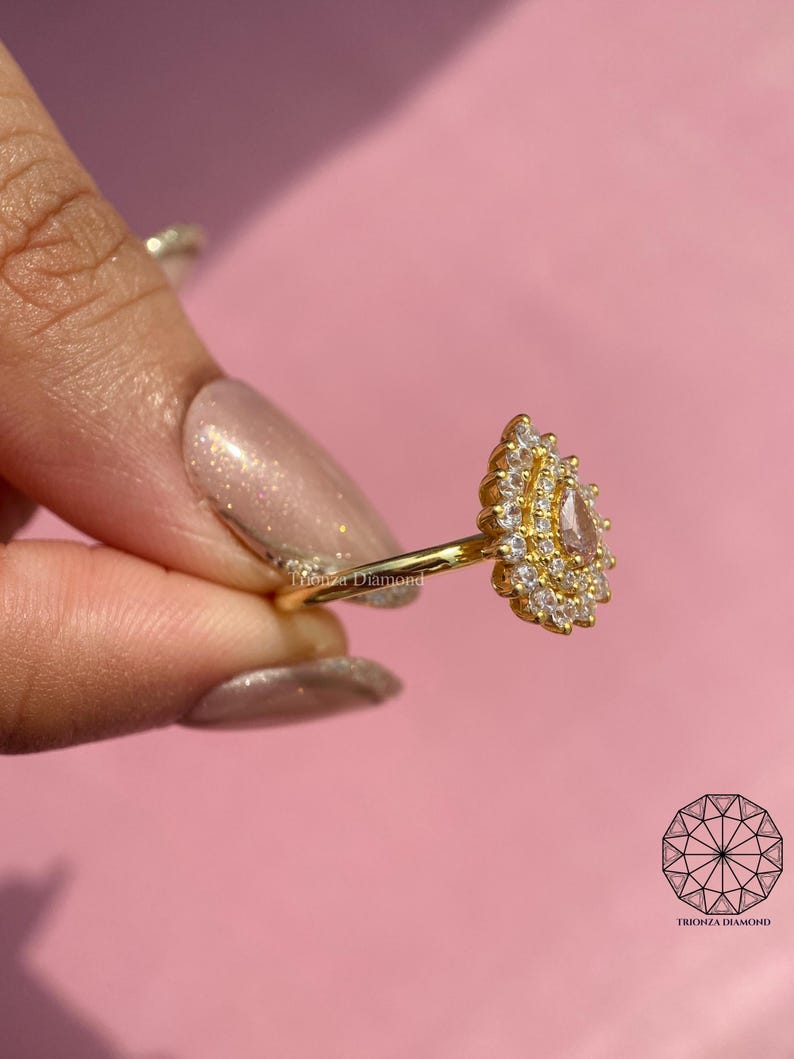 Pink Diamond Halo Ring Pear Shaped 14K Yellow Gold Lab Grown Diamond ...