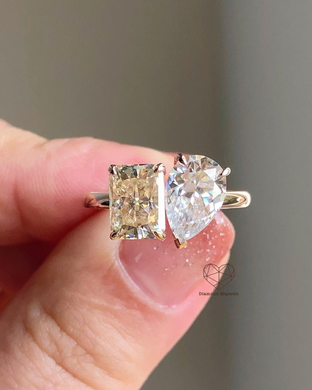 Double Stone Engagement Ring 2 Stone Toi Et Moi Ring Wedding - Etsy