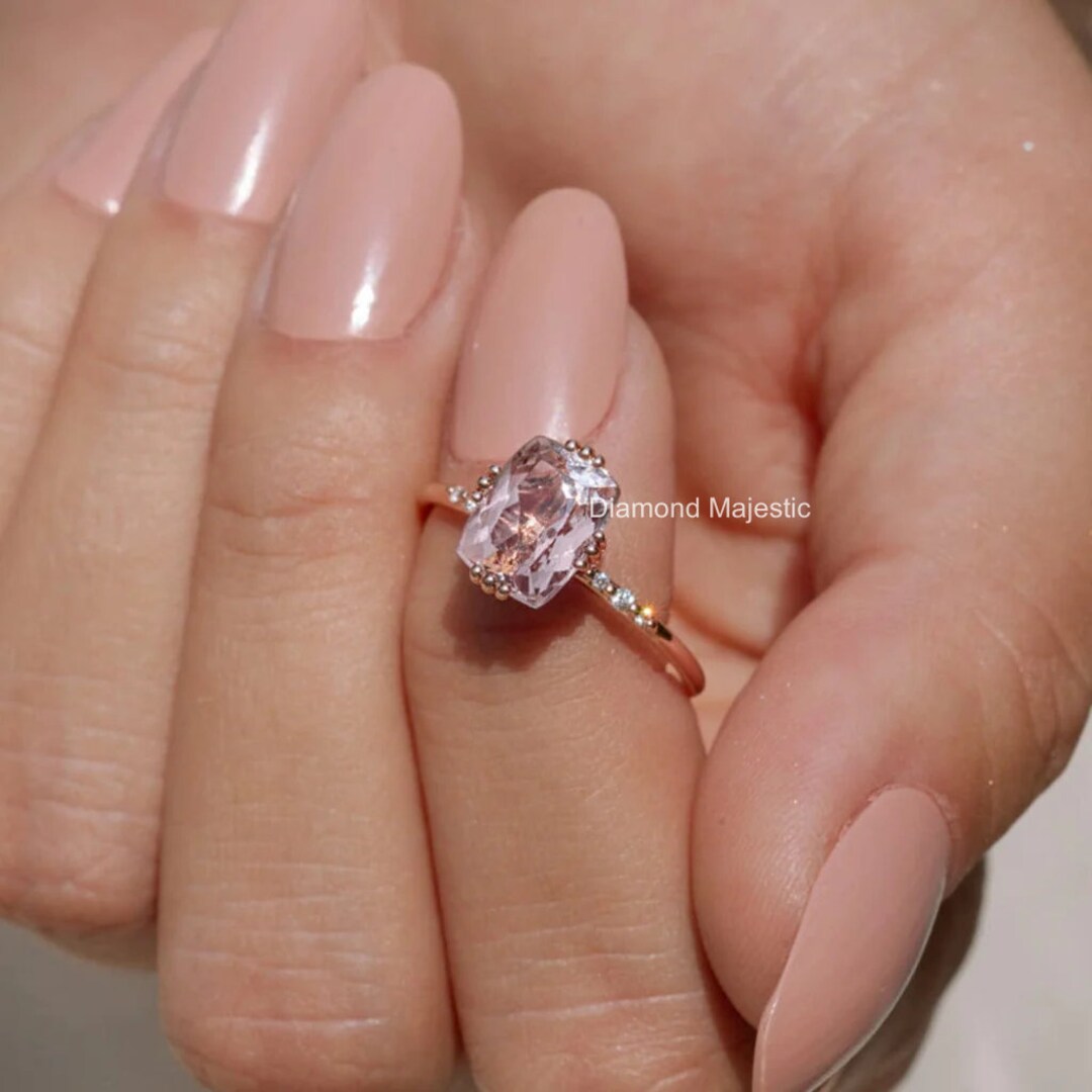3CT Radiant Cut Morganite Engagement Ring Pink Morganite Radiant ...