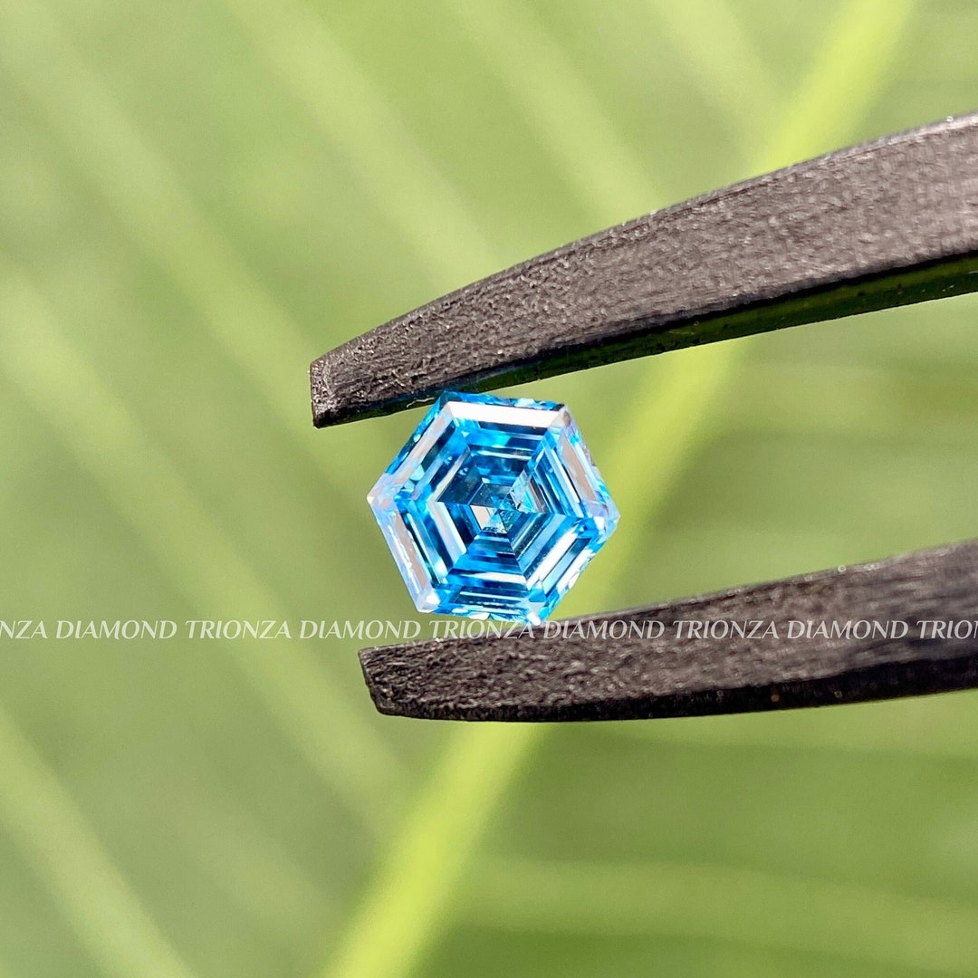 Hexagon Step Cut Lab Grown Diamond, 1 CT Vivid Blue Hexagon VS Lab ...