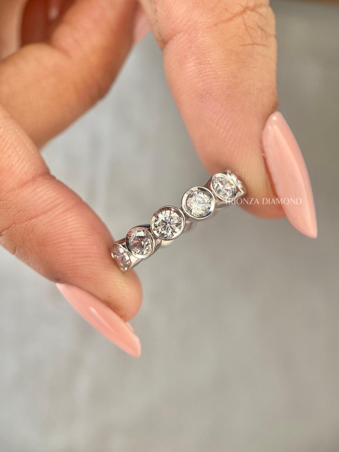 Bezel Set Diamond Wedding Band, 3.0 Mm Round Diamond Band, Bezel Set ...