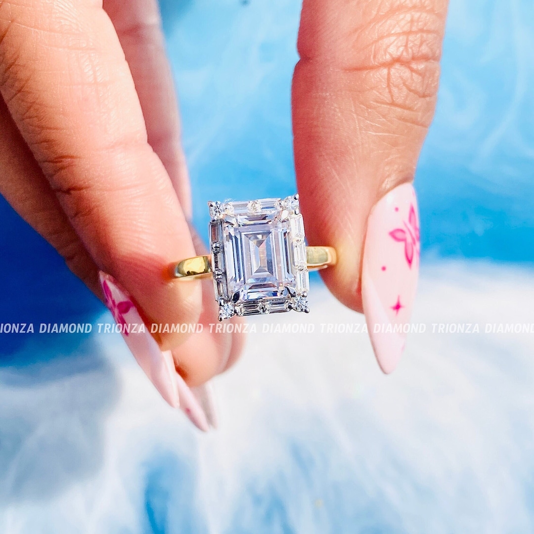 Huge 4 Carat Emerald Cut Lab Grown Diamond Ring/ 5 TCW Emerald ...