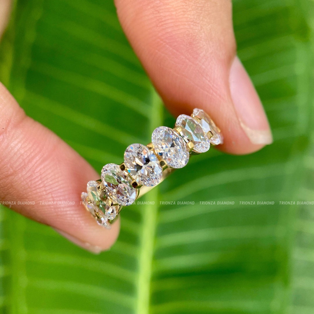 Oval Cut Lab Grown Diamond Wedding Band, Half Eternity Oval Band ...