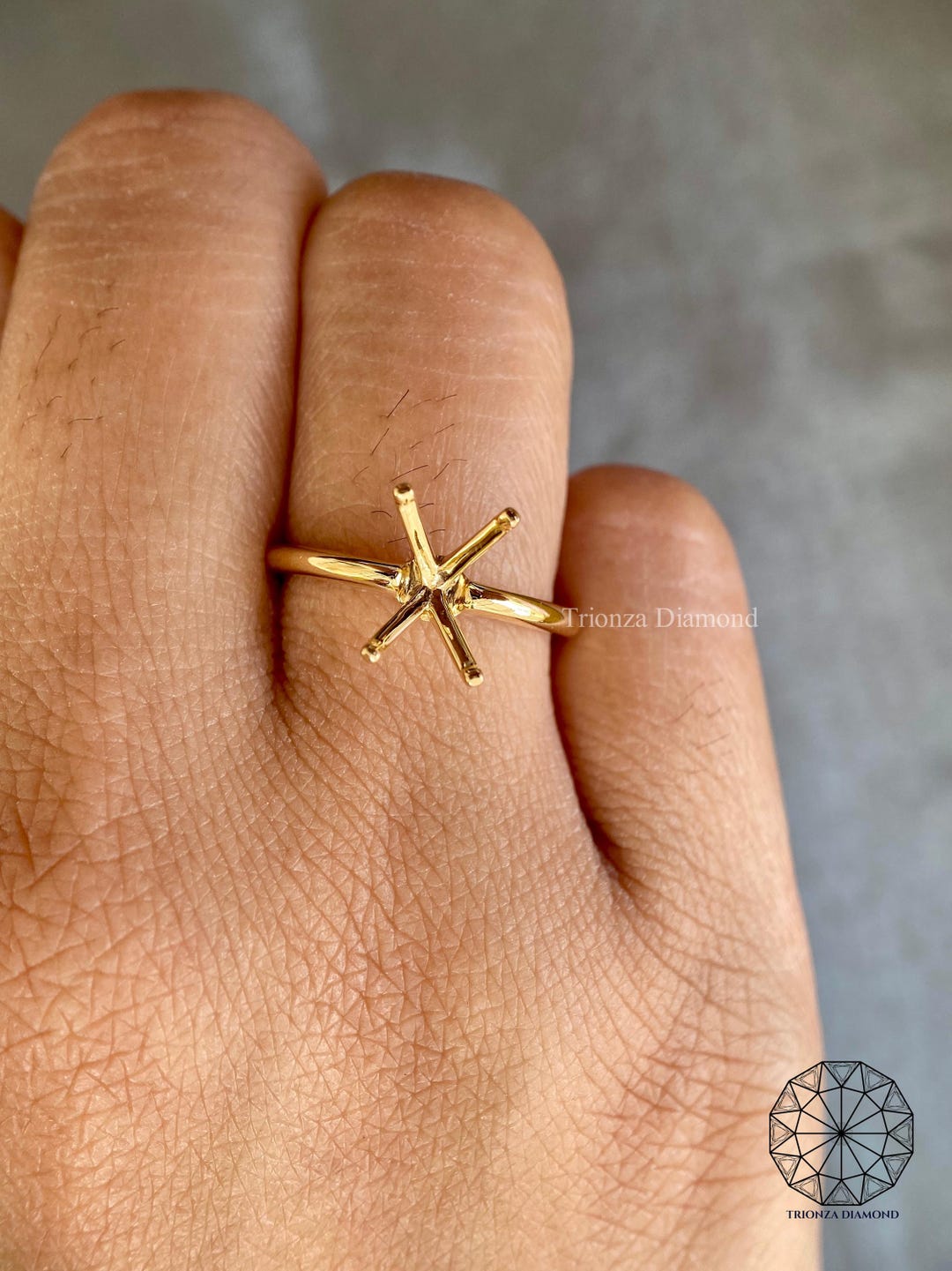 14K Yellow Gold 4 Prong Mounting Ring, Classic Solitaire Engagement ...