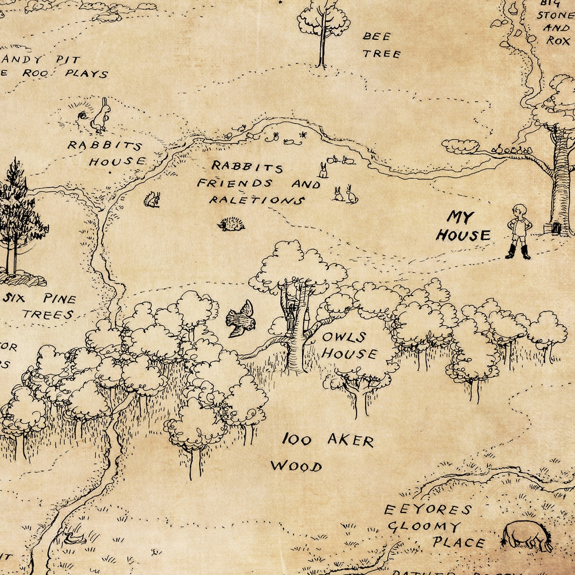Winnie the Pooh Map 100 Acre Wood Map Classic Winnie the - Etsy
