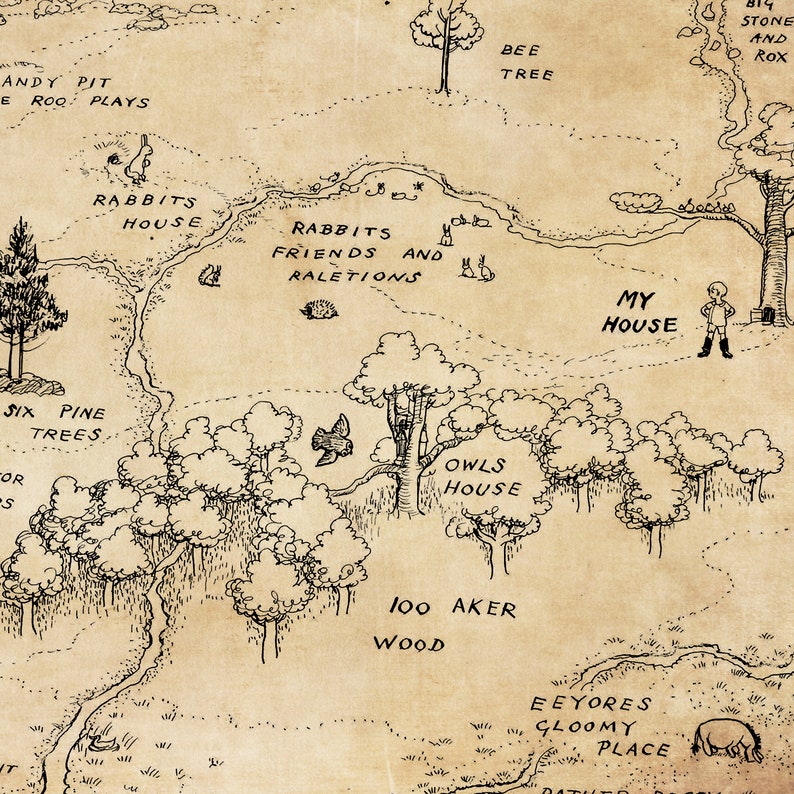 Winnie the Pooh Map 100 Acre Wood Map Classic Winnie the - Etsy