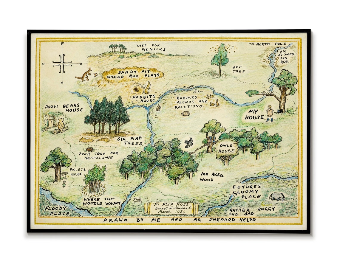 Winnie the Pooh Map, 100 Acre Wood Printable Map, Winnie Pooh Baby ...