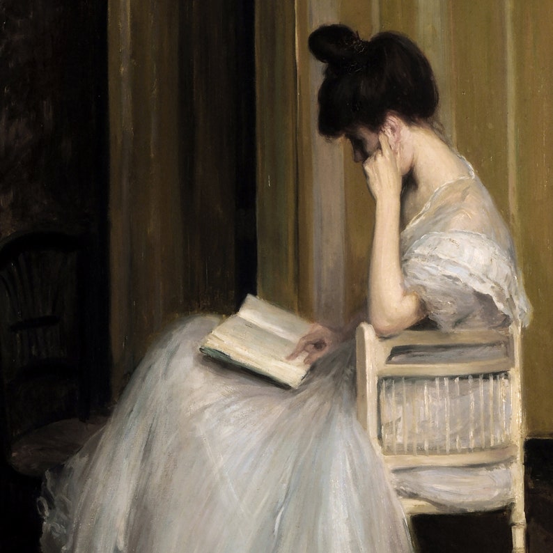 Antique Portrait Woman Reading Vintage Painting Vintage Print - Etsy