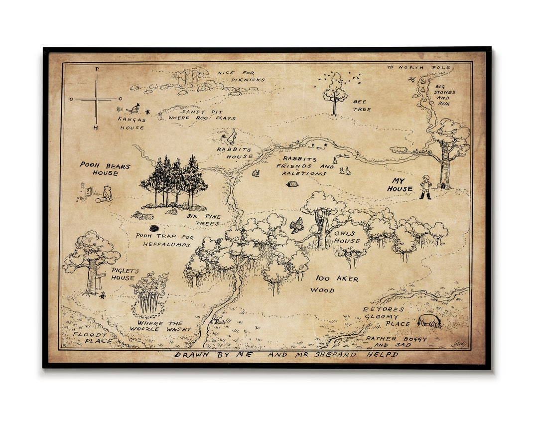Winnie the Pooh Map, 100 Acre Wood Map Backdrop, Classic Winnie Pooh ...