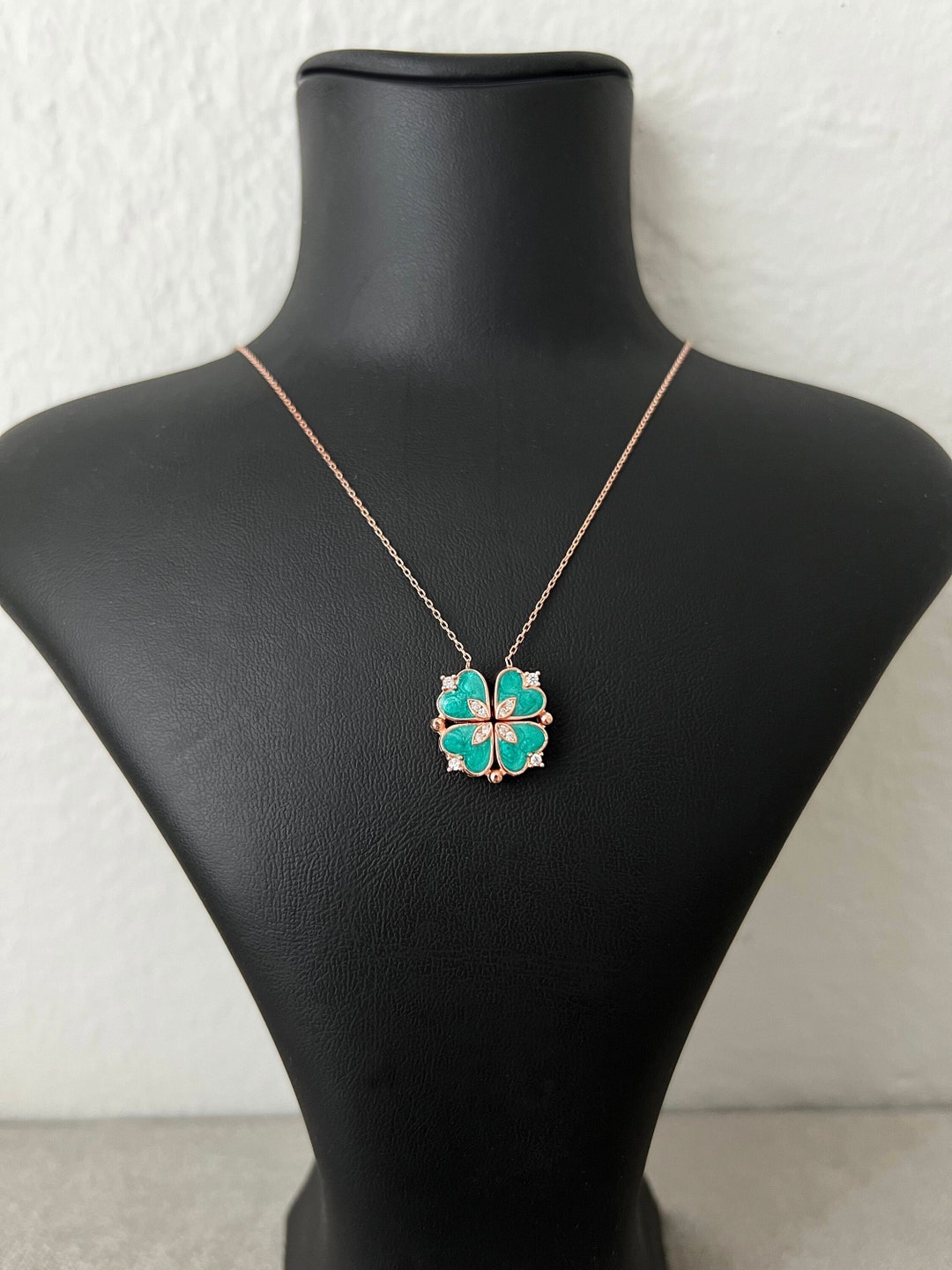 4 Leaf Clover Magnetic Silver Necklace, Clover Heart and Magnetic ...