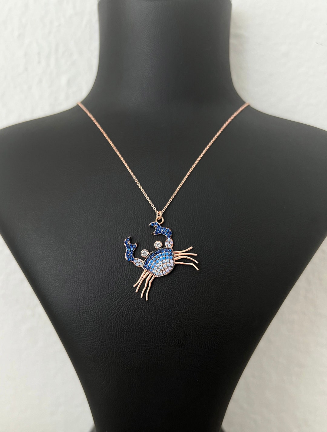 Blue Stone Crab Pendant: 925 Sterling Silver Necklace - Etsy