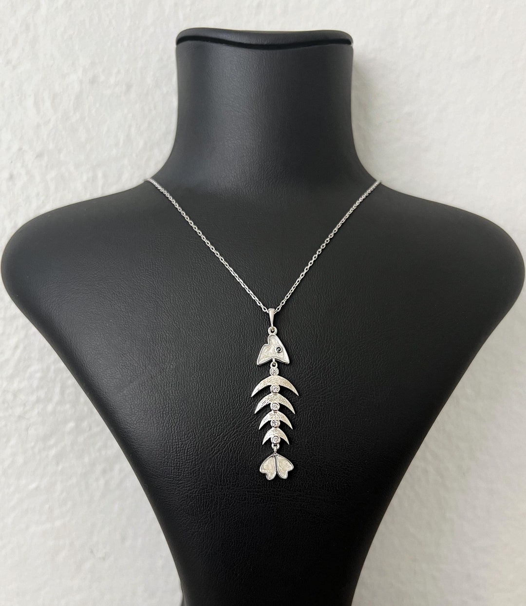 White Enamel Fish Bone Pendant: Movable 925 Sterling Silver Necklace - Etsy
